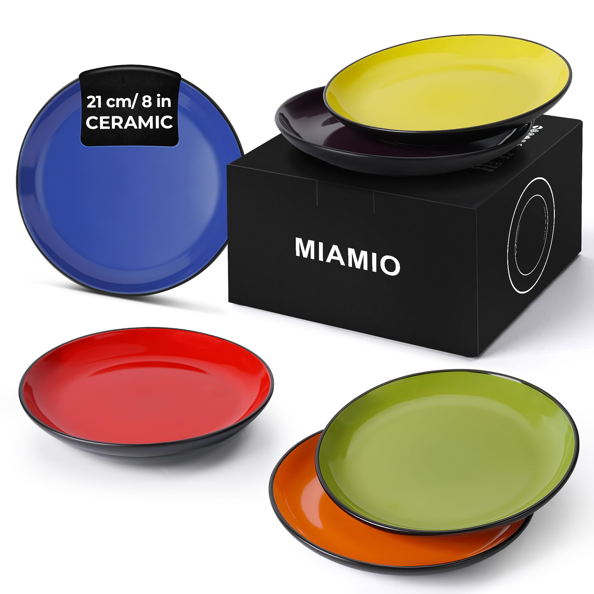 MIAMIO – 6 x Plate/Dinner Plate Set Stoneware Ceramic Tableware Set - Le Papillon Collection (Mixed, 8 Inch)