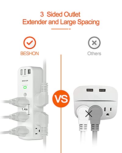 Outlet Extender, Multi Plug Outlet, 9AC Surge Protector with 3 USB Ports(1 USB C Outlet), Wall Plug Expander, USB Wall Charger Outlet Splitter, Compact for Travel, Home, Dorm Room, and Office…