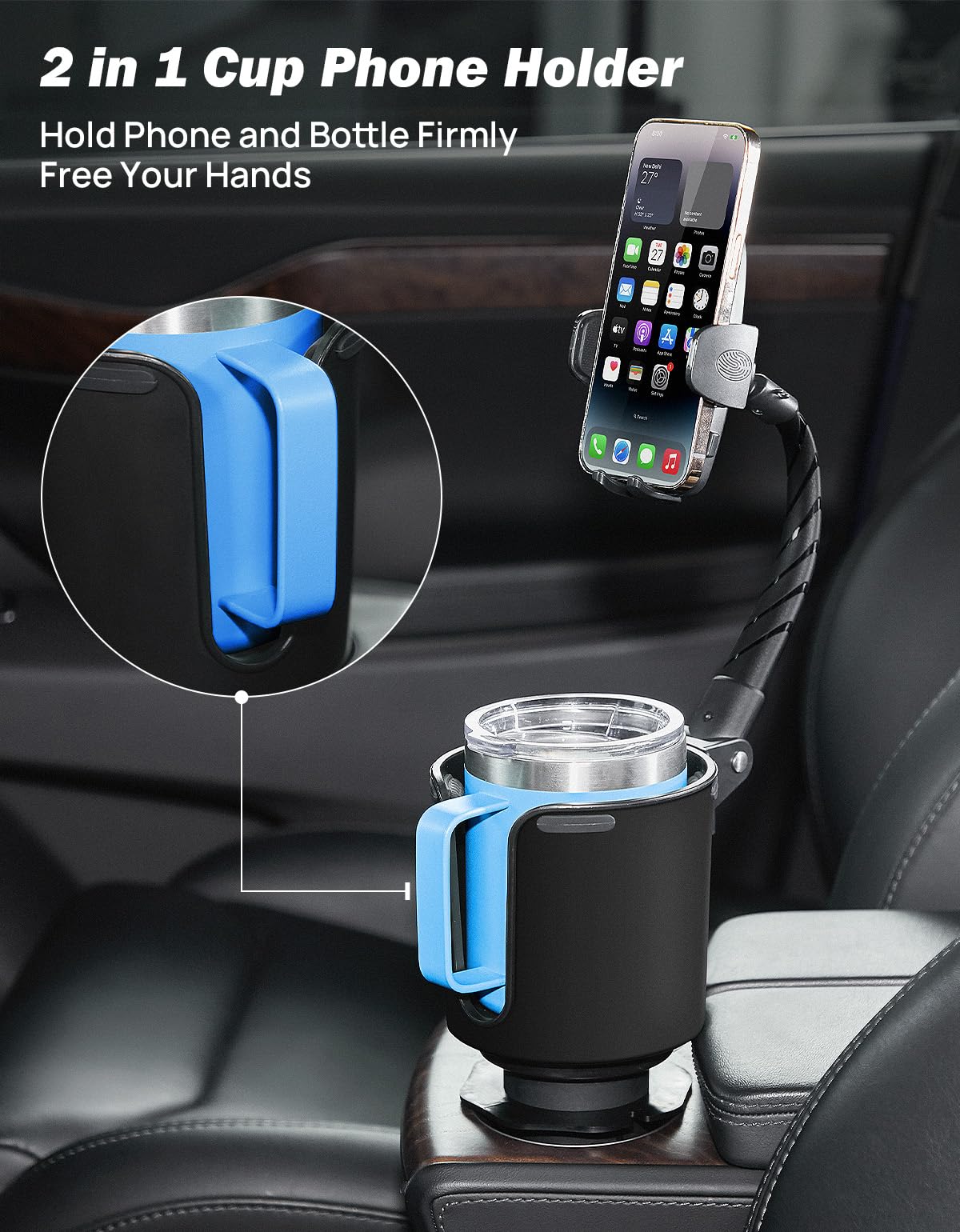 JOYTUTUS Cup Holder Phone Mount for Car, [Upgraded Long & Thick Gooseneck] Cup Phone Holder for Car, Cell Phone Holder Car Fit iPhone, All Smartphones