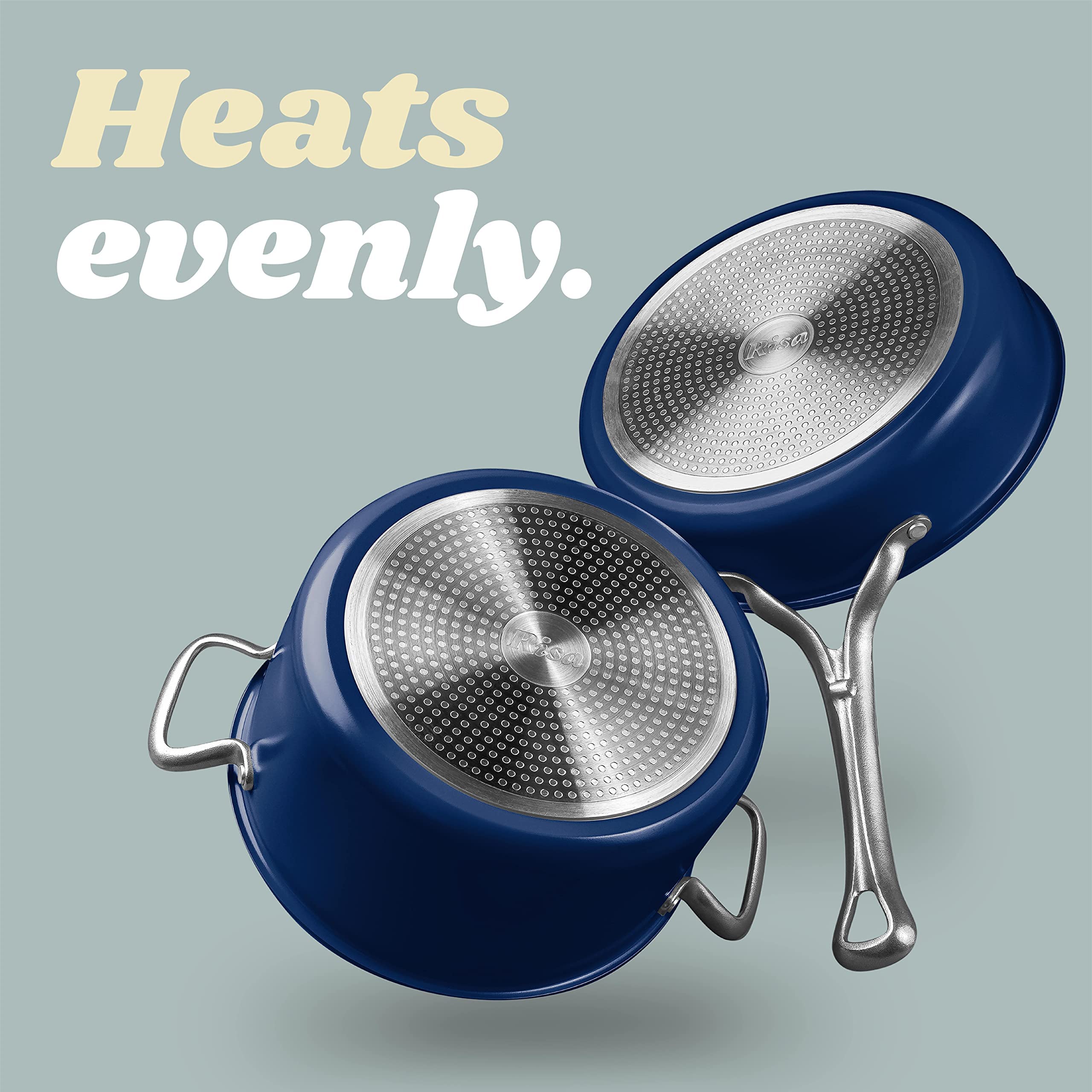 Nontoxic, nonstick BPA-free Risa kitchen stock pot with lid and pot holders for gas, electric, & induction stove by Eva Longoria - Deep Blue
