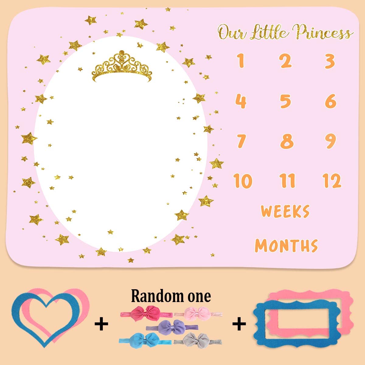 PHMOJEN Monthly Milestone Blanket for Baby Girl, 48"x40" Soft Flannel Pink Princess Memory Growth Blanket, Photography Backdrop Prop for Newborn Baby Shower, 1 to 12 Months Include Marks BTLSPH819