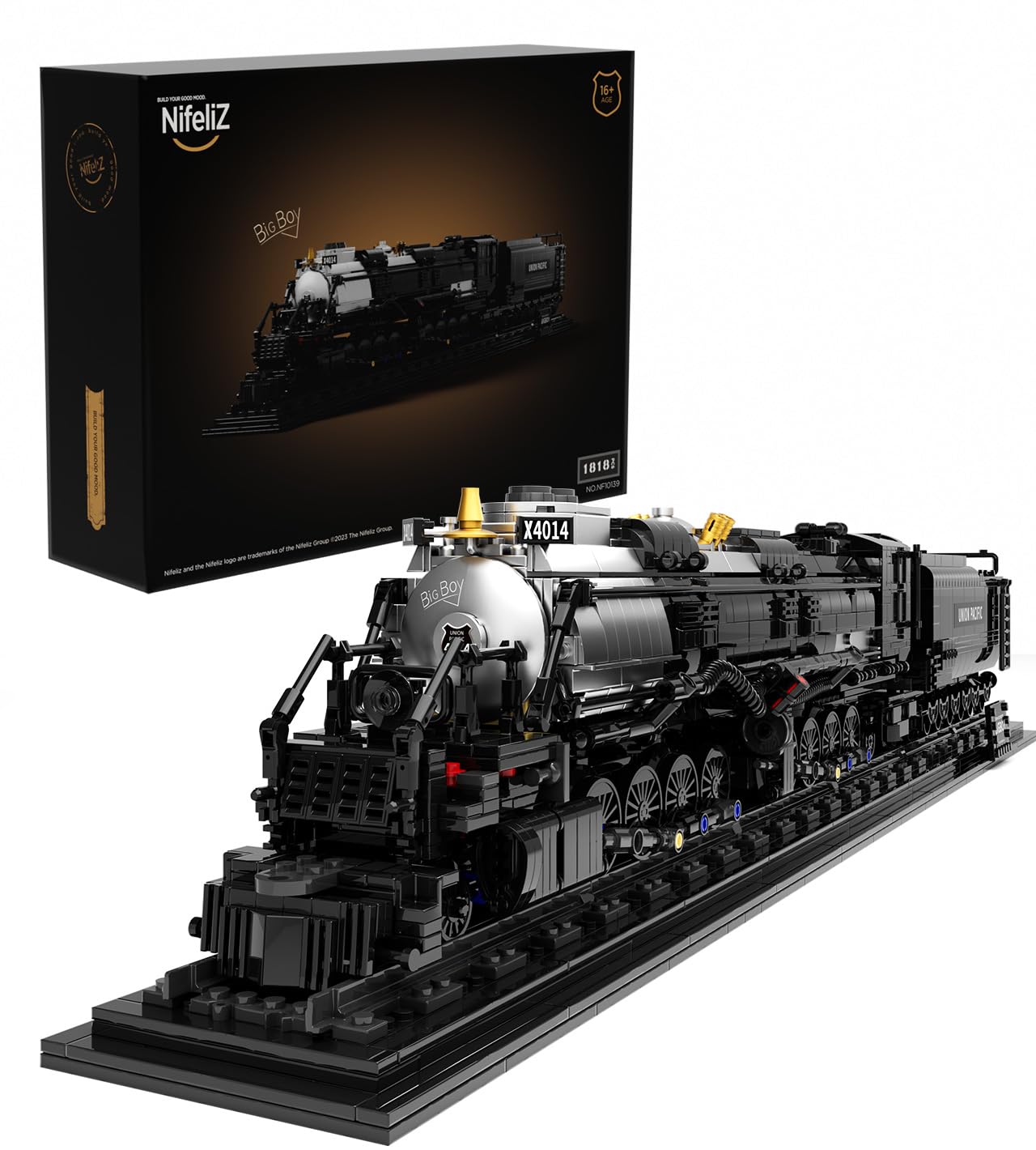 Nifeliz Badboy Steam Train Building Kit, Collectible Steam Locomotive Display Set, Large Train Set with Train Tracks, Top Present for Train Lovers (1608 PCS)