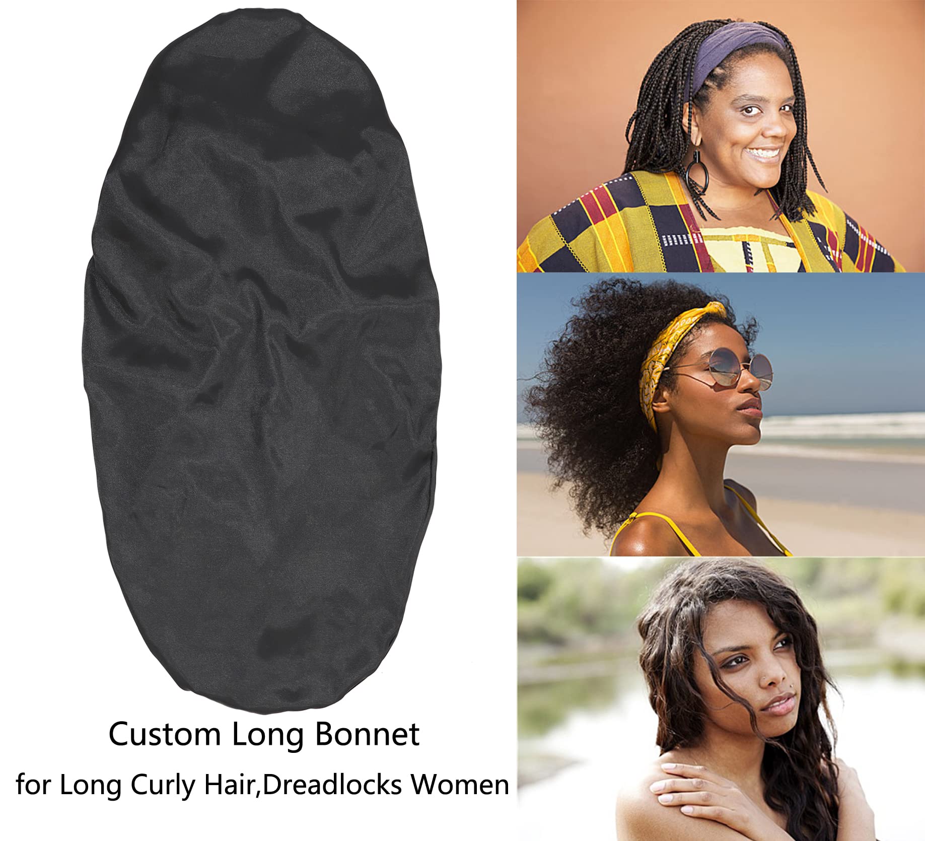 SENGTERM Silk Braid Bonnet Long Satin Bonnet Sleep Cap with tie Band Adjustable Bonnet for Women Curly Dreadlocks Frizzy Hair