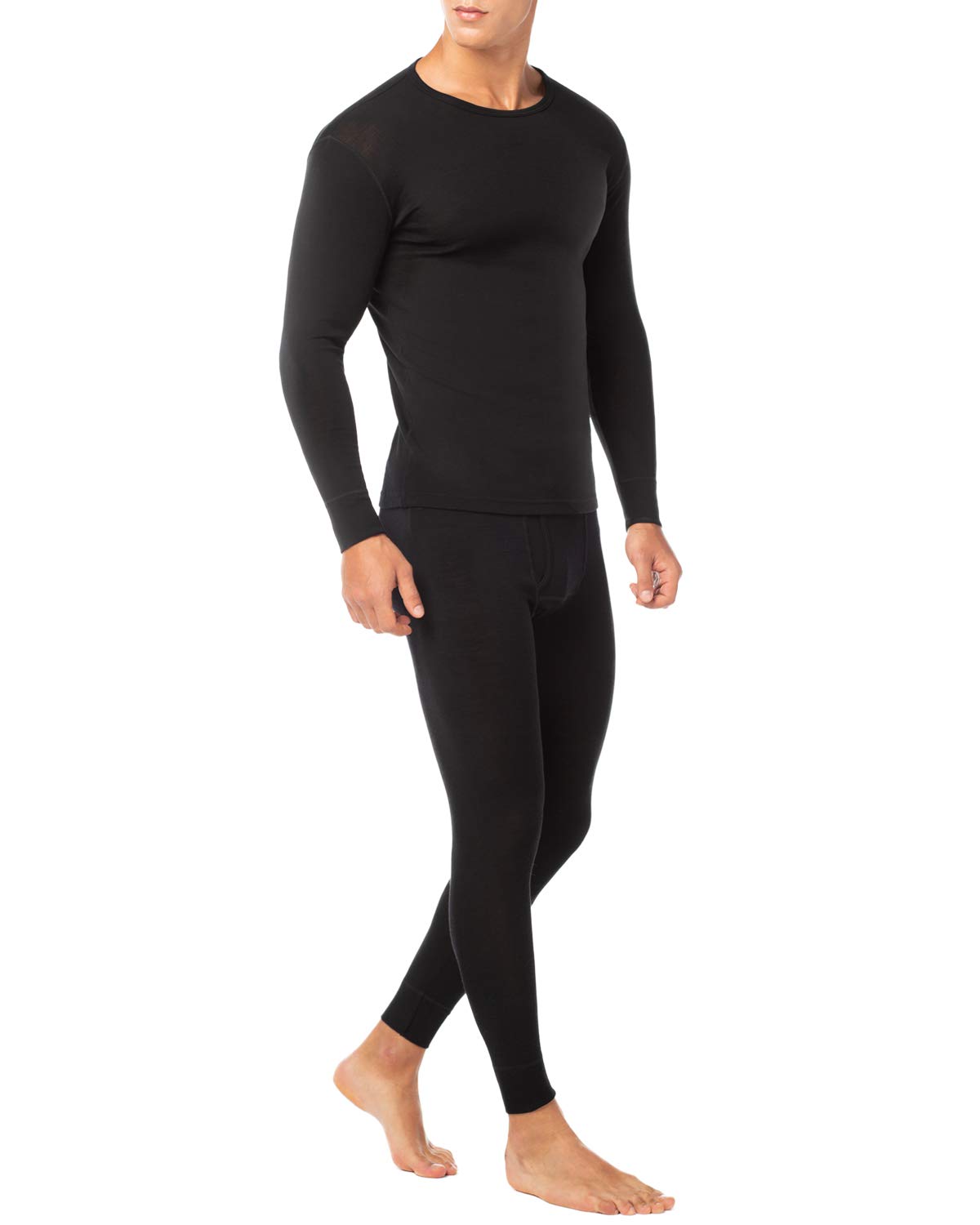 LAPASA Men's 100% Merino Wool Base Layer Set Lightweight Thermal Underwear Activewear Long John Top Bottom M31 Large 1. Lightweight Black 1 Set
