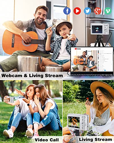 Lecran Digital Camera FHD 1080P 36.0 MP Vlogging Camera with 16X Digital Zoom, LCD Screen, Compact Portable Mini Cameras for Students, Teens, Kids (Silver Grey)