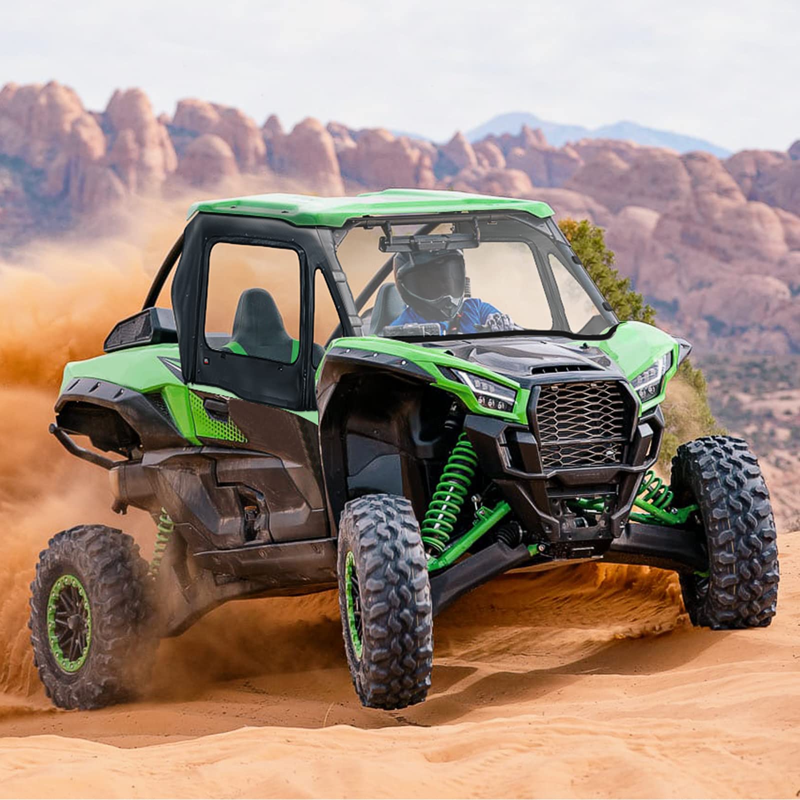 Kemimoto UTV Soft Upper Door Set Compatible with Kawasaki Teryx KRX 1000 2020-2023 UTV Door Enclosure Kit Clear Side Windows Full Windshield, Replace 99994-1298 Accessories