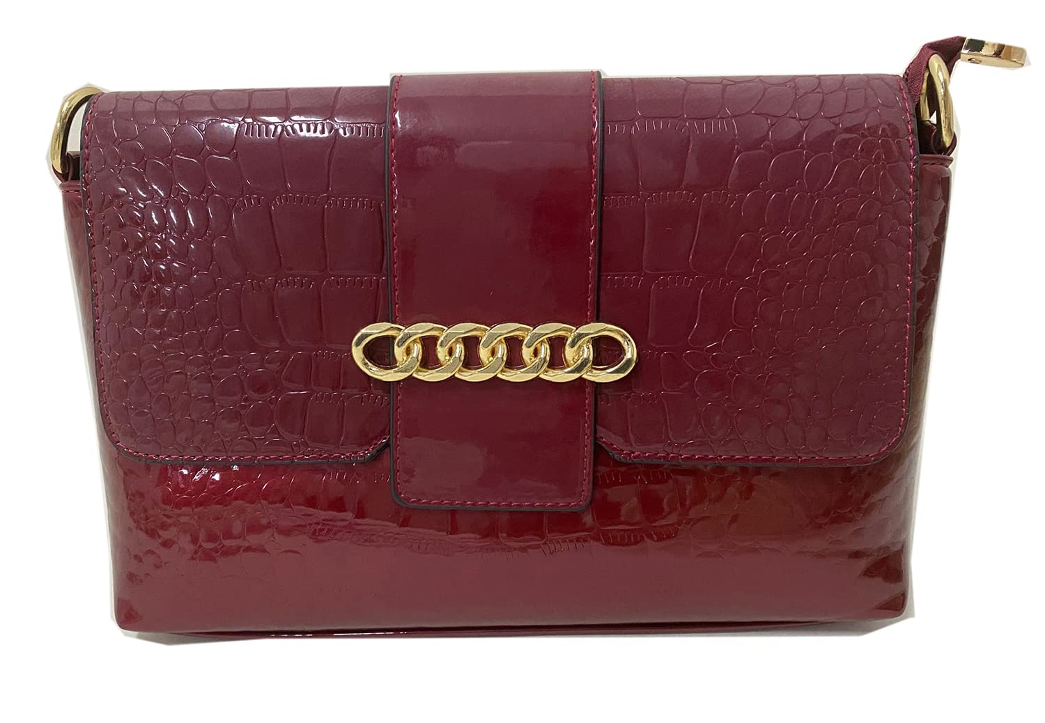 Patent Leather Handbags Crocodile Pattern Clutches Crossbody Purse Evening Bags for Women (Wine Red O)