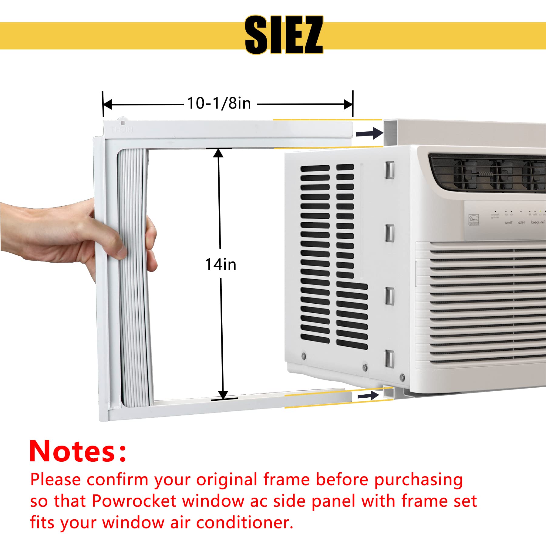 Powrocket Window AC Side Panel with Frame Set,Air Conditioner Accordion Filler Curtain Replacement Kit,Fits Most 8000 BTU Window Air Conditioner Units,White