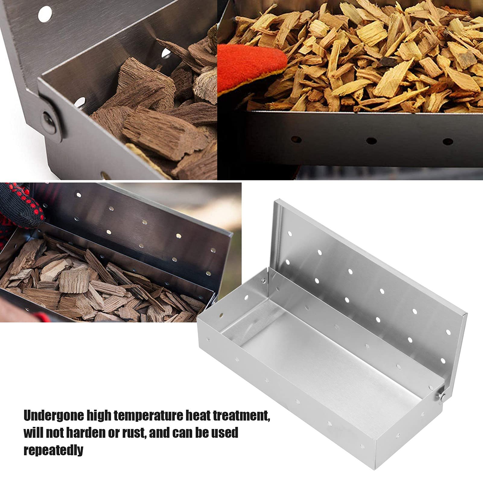 Jerys Smoker Box, Wood Chip Stainless Steel Barbecue Grill Box for Picnic for Party