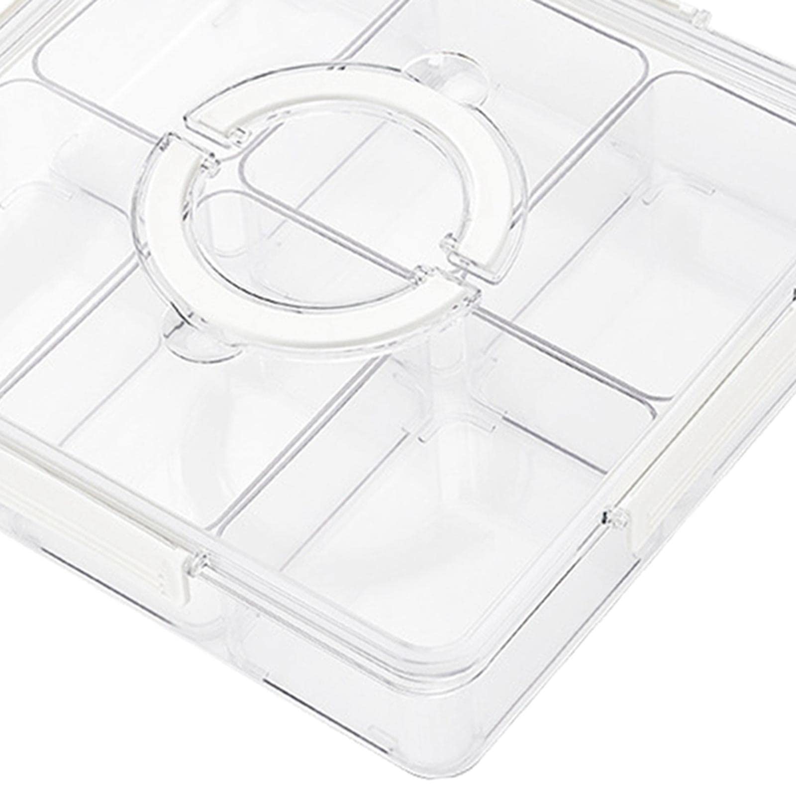 KLKCMS Snack Container Divided Food Storage Container Clear 6 Grids with Handle Lid, Divided Seasoning Box, Dried Fruit Plate for nuts Cookies
