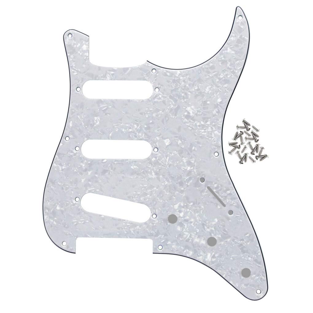 IKN 8 Hole Strat Pickguard Electric Guitar Pickguard Scratch Plate with Screw for Vintage Style Strat Guitar Parts, 4Ply White Pearl