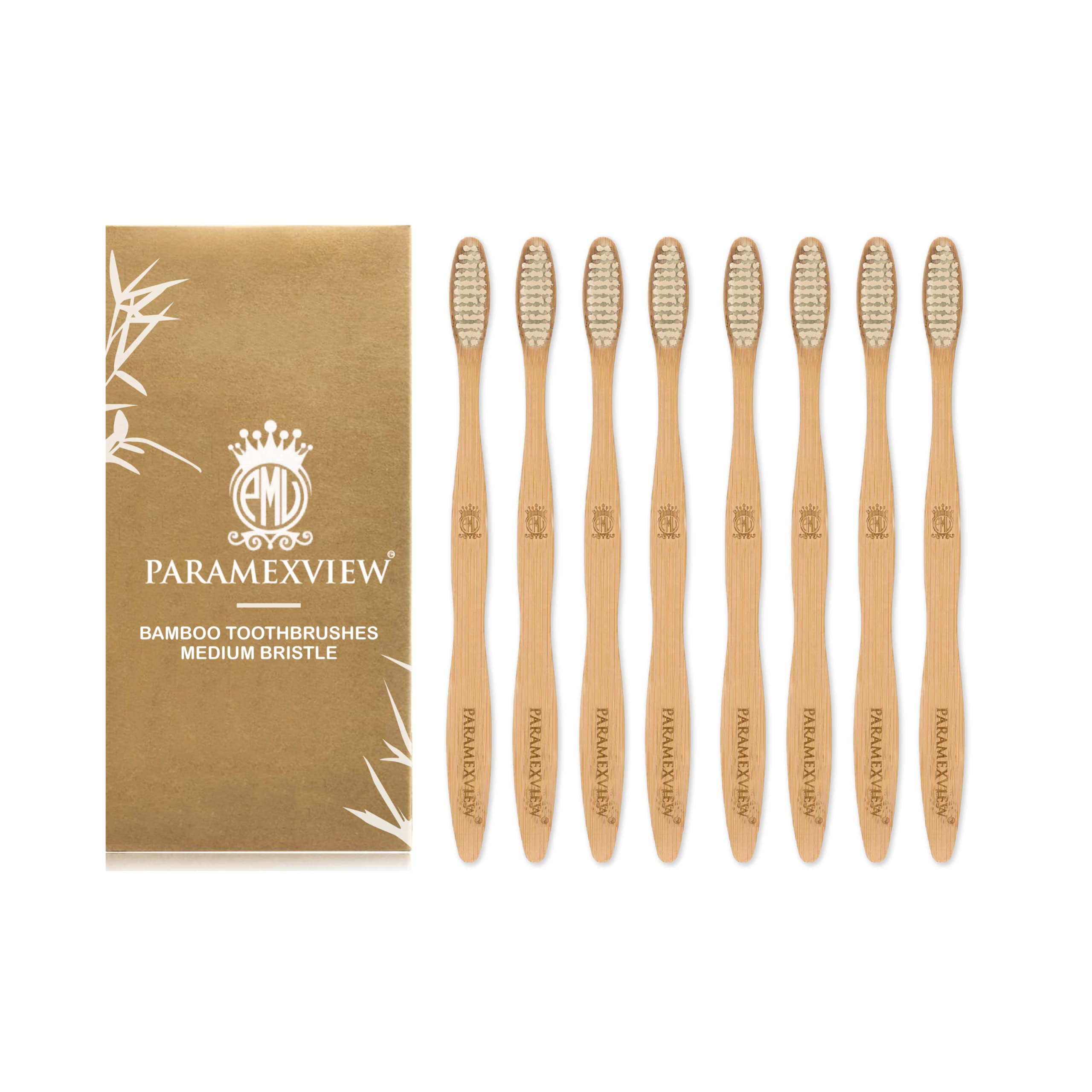 Paramexview® Natural Bamboo Toothbrushes (12 Toothbrush - 8 Toothbrush) | BPA-Free Medium Bristles, Eco-Friendly | Biodegradable Handle, Charcoal Infused and Organic Base