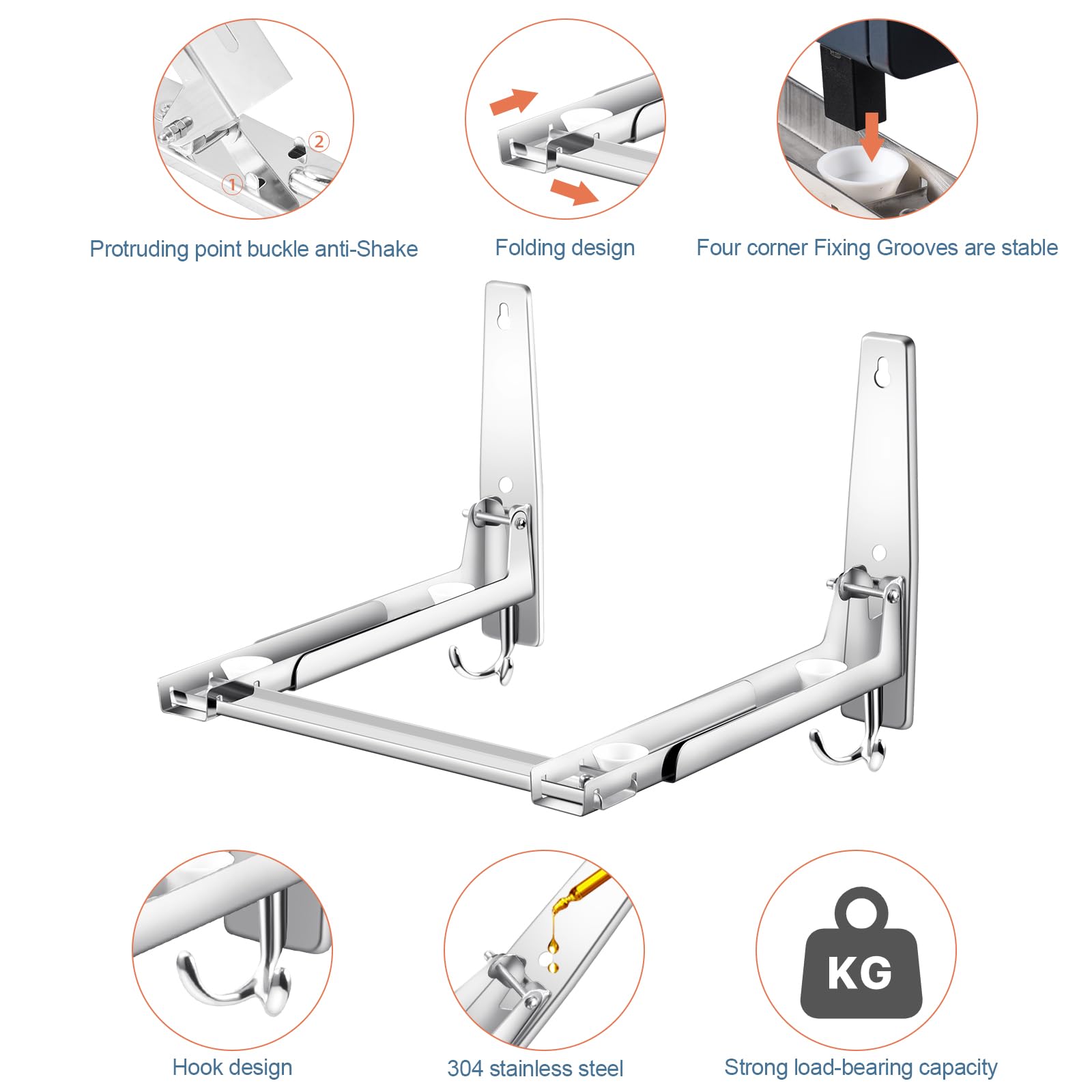 Microwave Bracket Wall Mount, Stainless Steel Microwave Oven Stand Shelf Rack, Heavy Duty and Sturdy Brackets for Kitchen Space Saver, Max Load 100 lbs