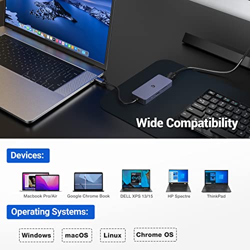 Qhou USB C Hub, 7 in 1 USB Type C Docking Station (USB3.0, HDMI, PD, SD/TF) Compatible with MacBook Pro, Samsung Galaxy S9/S8, Surface Book 2, Dell XPS 13/15, Pixelbook and More