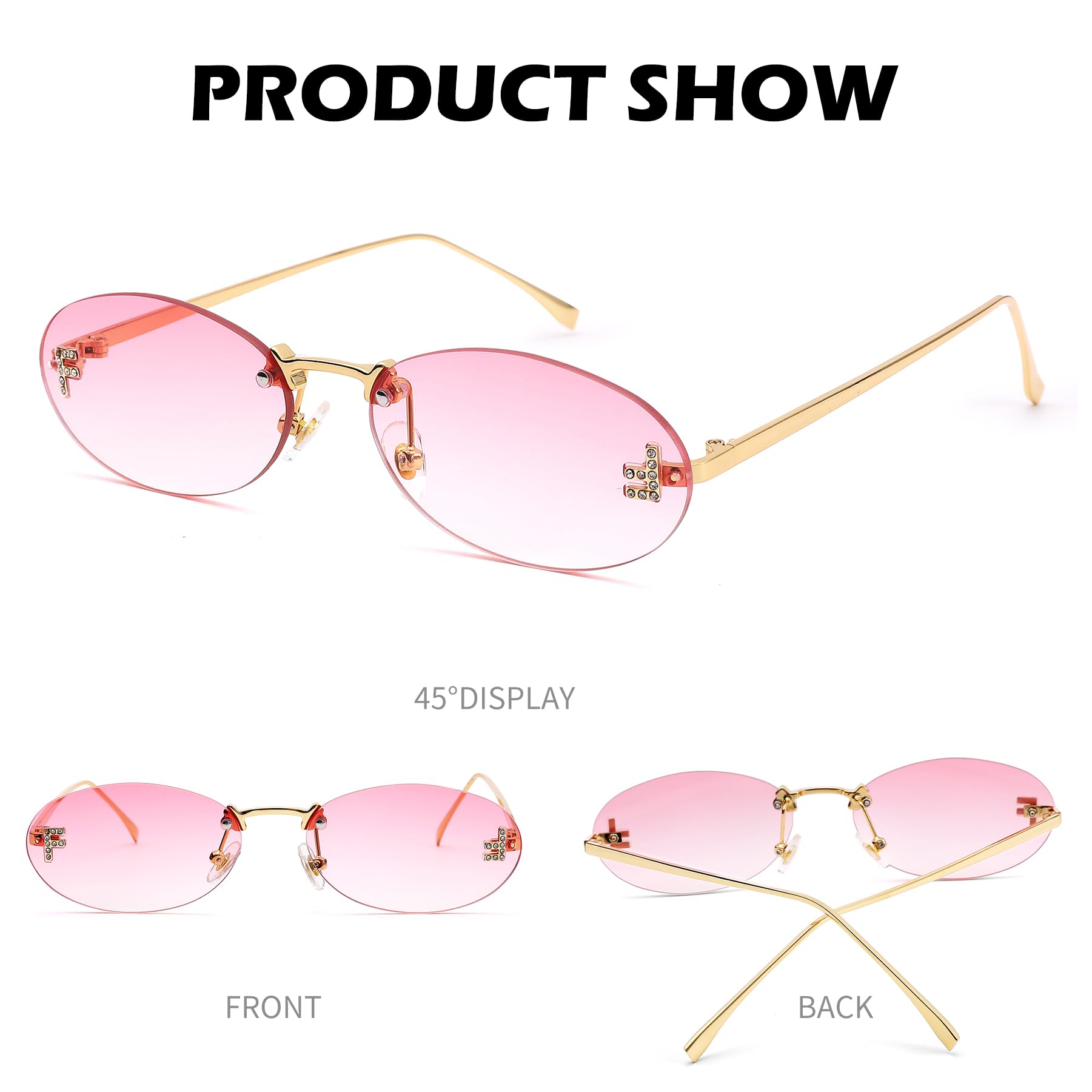 Revemo Rimless Oval Sunglasses for Women Men Vintage Narrow 90s Designer Cool Sun Glasses