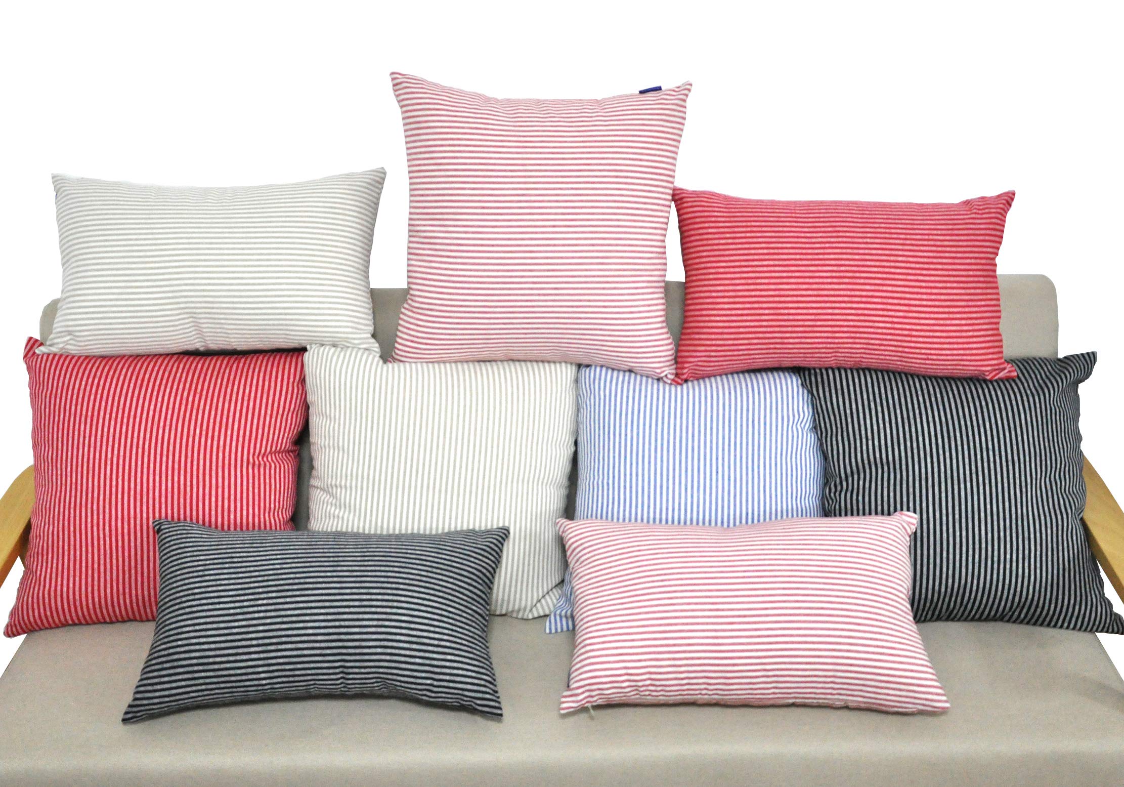 JES&MEDIS Pack of 2 Pillowcase Cotton Striped Home Decor Square Throw Pillow Covers Set for Office Bed Car Club 18 x 18 Inches 45 x 45 cm Beige and White