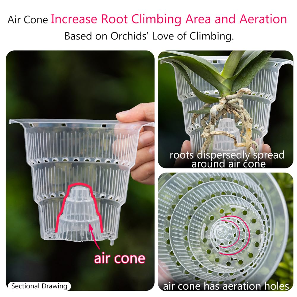 Meshpot 4 inch Clear Plastic Orchid Pots with Holes and Saucers for Repotting,Pack of 4,Small Orchid Planters Own Scientific Controlling Roots Technology to Develop More Strong Roots
