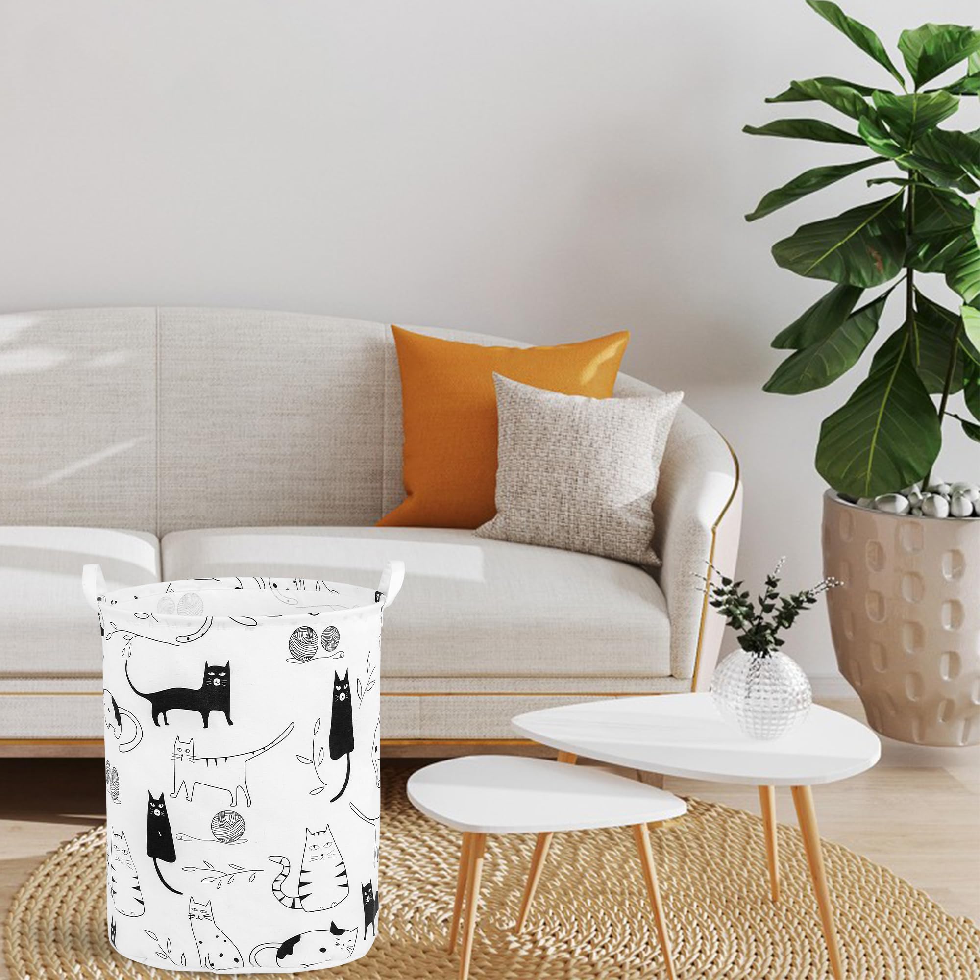 QiANBiRD Laundry Basket Hamper Large Foldable Tall Unique Laundry Basket Organizer Collapsible Laundry Hamper Fabric Storage Basket with Rope Handles for Clothes Toys in the Home or Dorm (Beige Round)