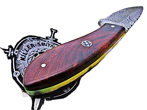 Hunting Skinner Knife 9,00" Inches Damascus Handmade Steel Blade with Rose Wood Twist Pattern Handle