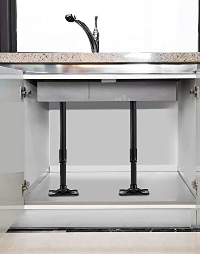 QWORK Undermount Sink Brackets Kit, 2 Pack Steel Undercounter Sink Stand Adjustable Support Sink Leg, Sink Repair Bracket Kit, for Kitchen and Bathroom (17.7-30.3"), Black