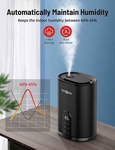 PARIS RHÔNE Humidifiers for Bedroom, 4L Cool Mist Humidifiers for Home Large Room, Ultrasonic Top Fill Humidifier with Humidistat, Essential Oils Diffuser, 30H, 28dB Quiet,12H timer, Night Light