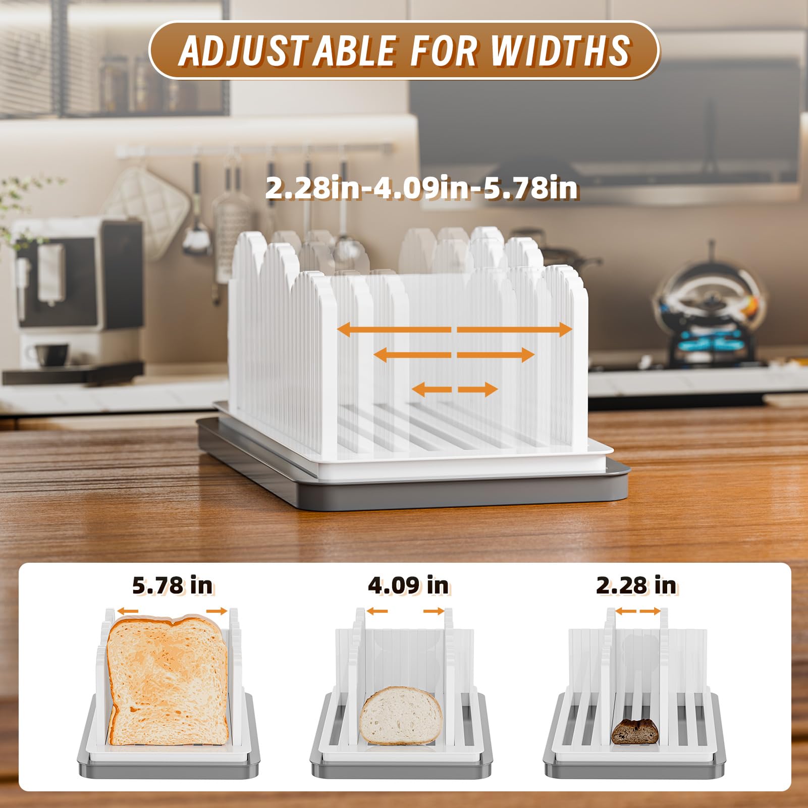 Upgrade Bread Slicer for Homemade Bread + Bread Bag, 3 Alternatives Slice Thickness Bread Slicing Cutting Guide with Crumb Tray, Adjustable Width Length Suitability for Homemade Bread, Sandwich, Cake