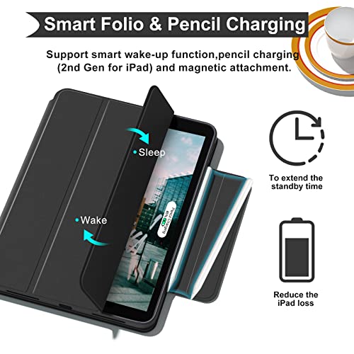 OYEEICE Hybrid Case for iPad Pro 12.9 inch 6th / 5th / 4th / 3rd Generation(2022/2021/2020/2018), Magnetic Detachable Rotatable Cover with PU Leather, Anti-Fingerprint, Support Pencil 2, Black