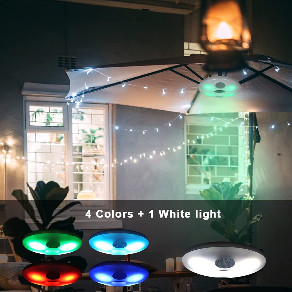 Patio Umbrella Light with Bluetooth Speaker,LED Outdoor Waterproof RGB Color Changing Parasol Light,Rechargeable USB Portable Tent Lamp for Camping Garden Patio Restaurant