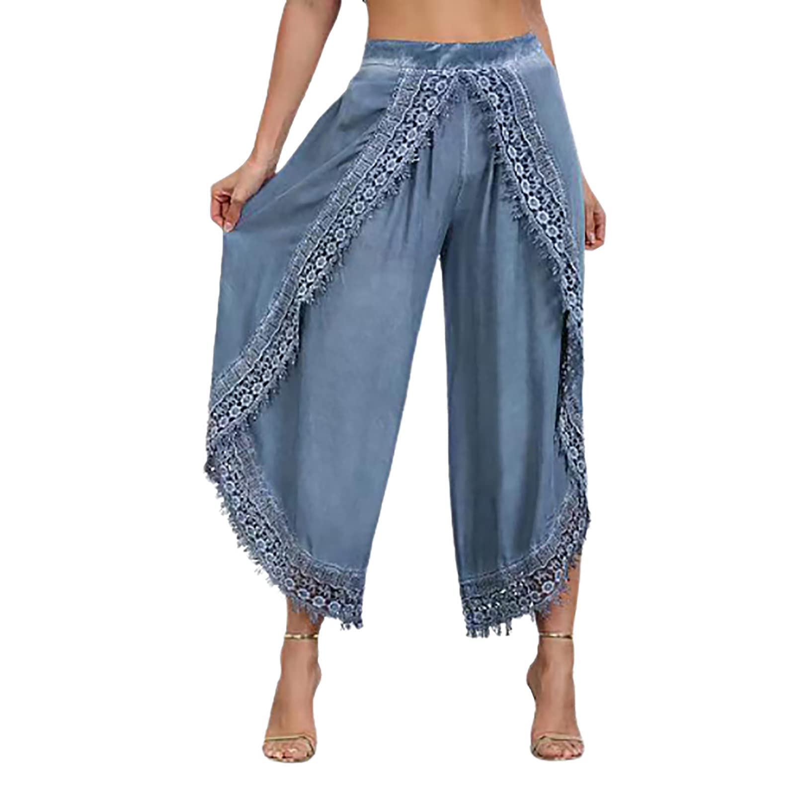 Mackneog Color Block Casual Elastic Waist Capris for Women Solid Summer Capris 2022 Summer Linen Capris Womens Pull On Capris Navy