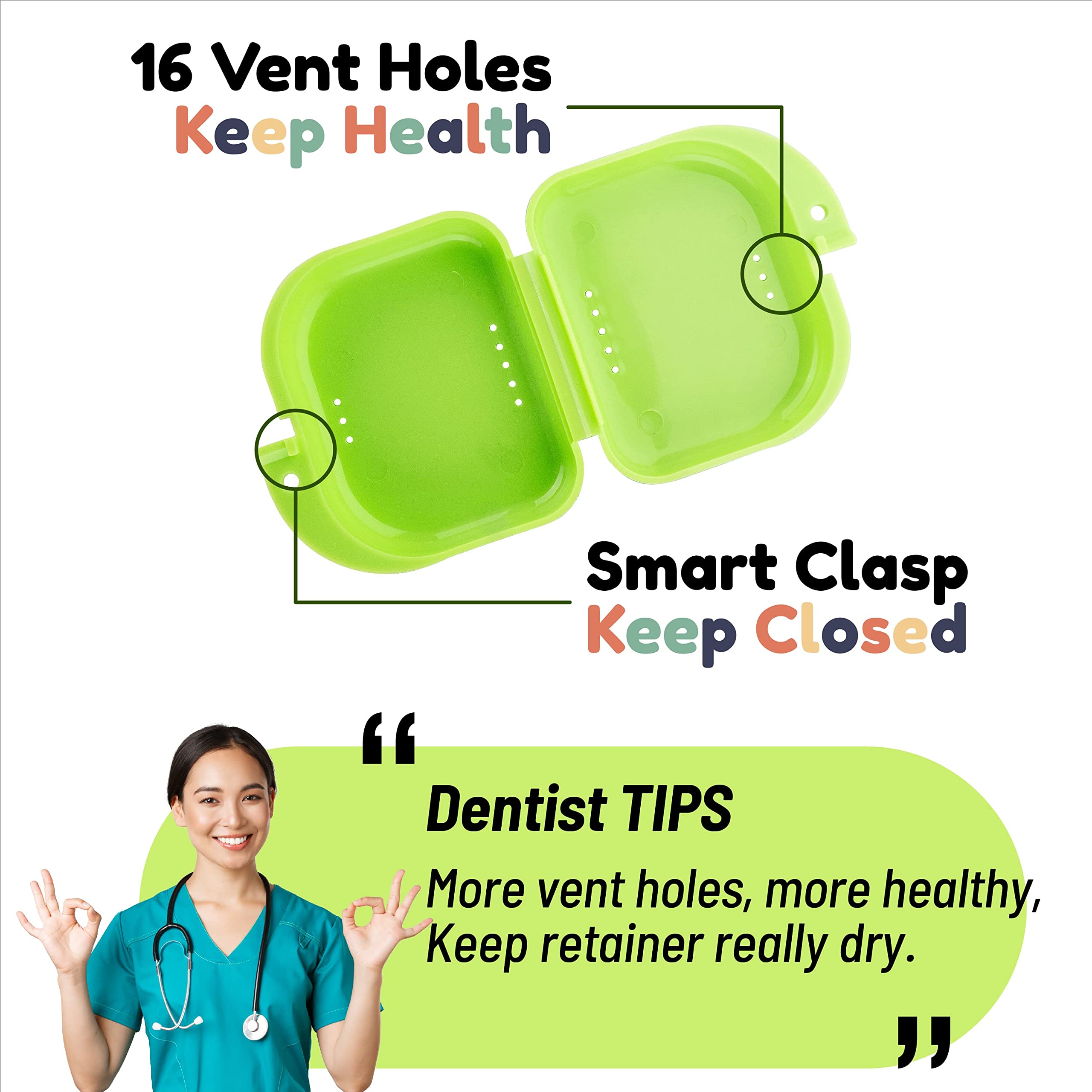 Retainer Cases Cute, Retainer Holder Case 1 Pack, Aligner Case with Funny Cartoon, Night Guard Case with Animals Patterns (Green)