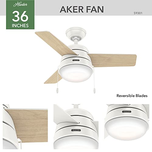 Hunter Fan Company 59301 Aker Indoor with LED Light, Pull Chain Control, 36 Inch, White