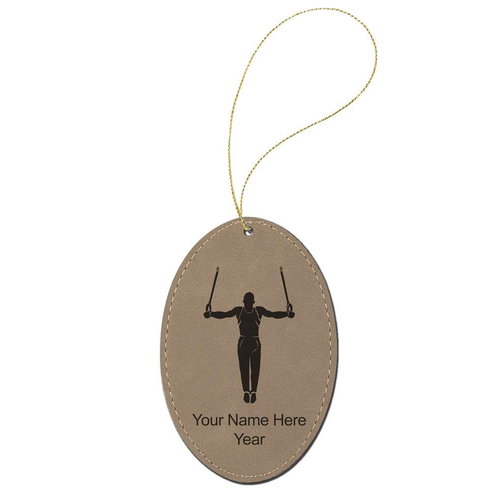 LaserGram Faux Leather Christmas Ornament, Gymnast Man, Personalized Engraving Included (Light Brown, Oval)