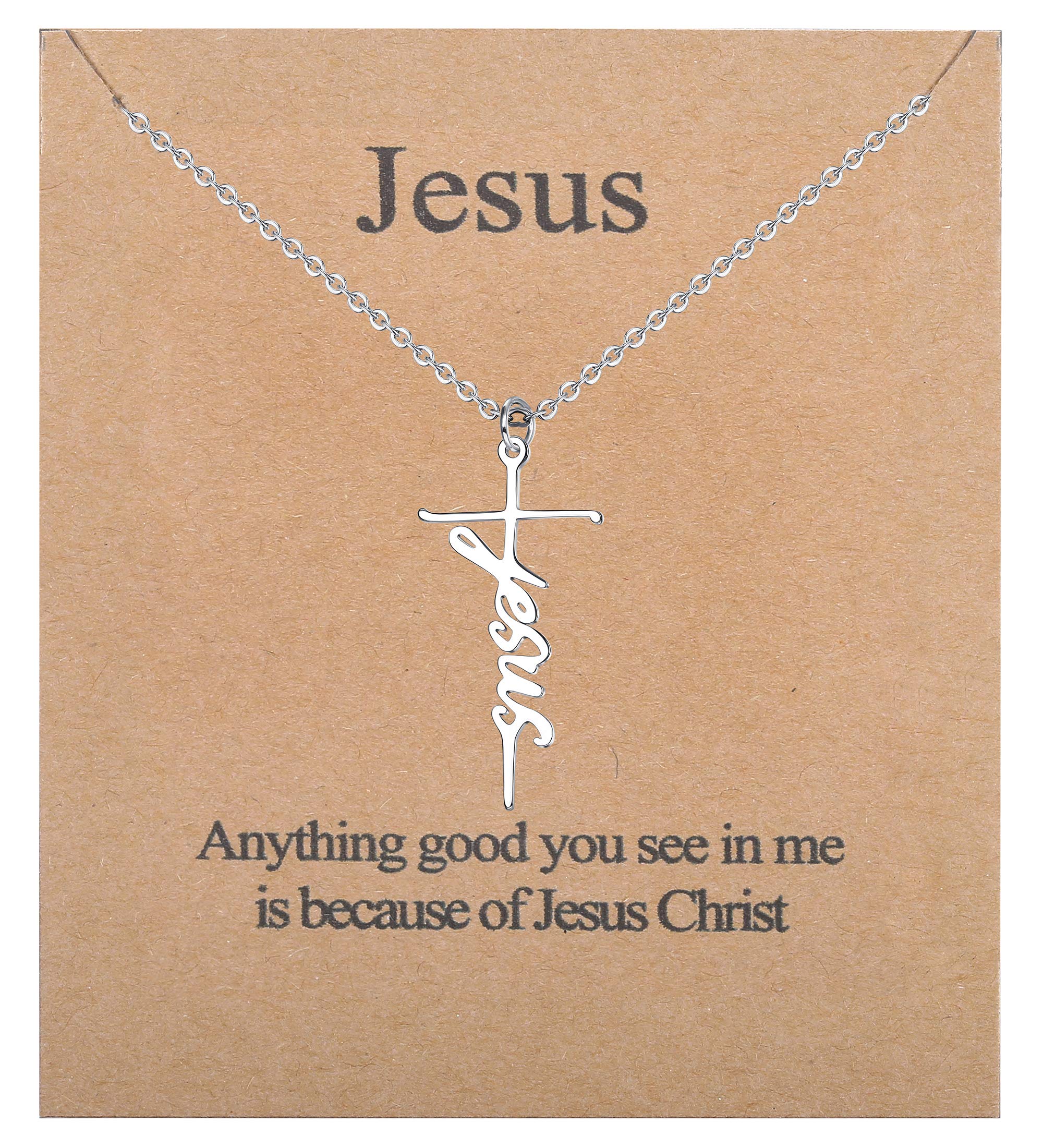 Jewenova Faith Cross Necklace Hope Loved Strength Pendant Necklace Religious Jewelry Gift for Women Dainty Y Pendant Chain Necklace with Meaning Card