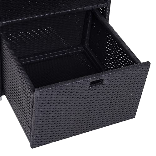 Outsunny Valet Pool Towel Rack, Waterproof PE Plastic Rattan Wicker Storage Organizer, Indoor Outdoor Spa, and Hot Tub Accessory Storage, 2 Shelves, 1 Basket Drawer, Espresso