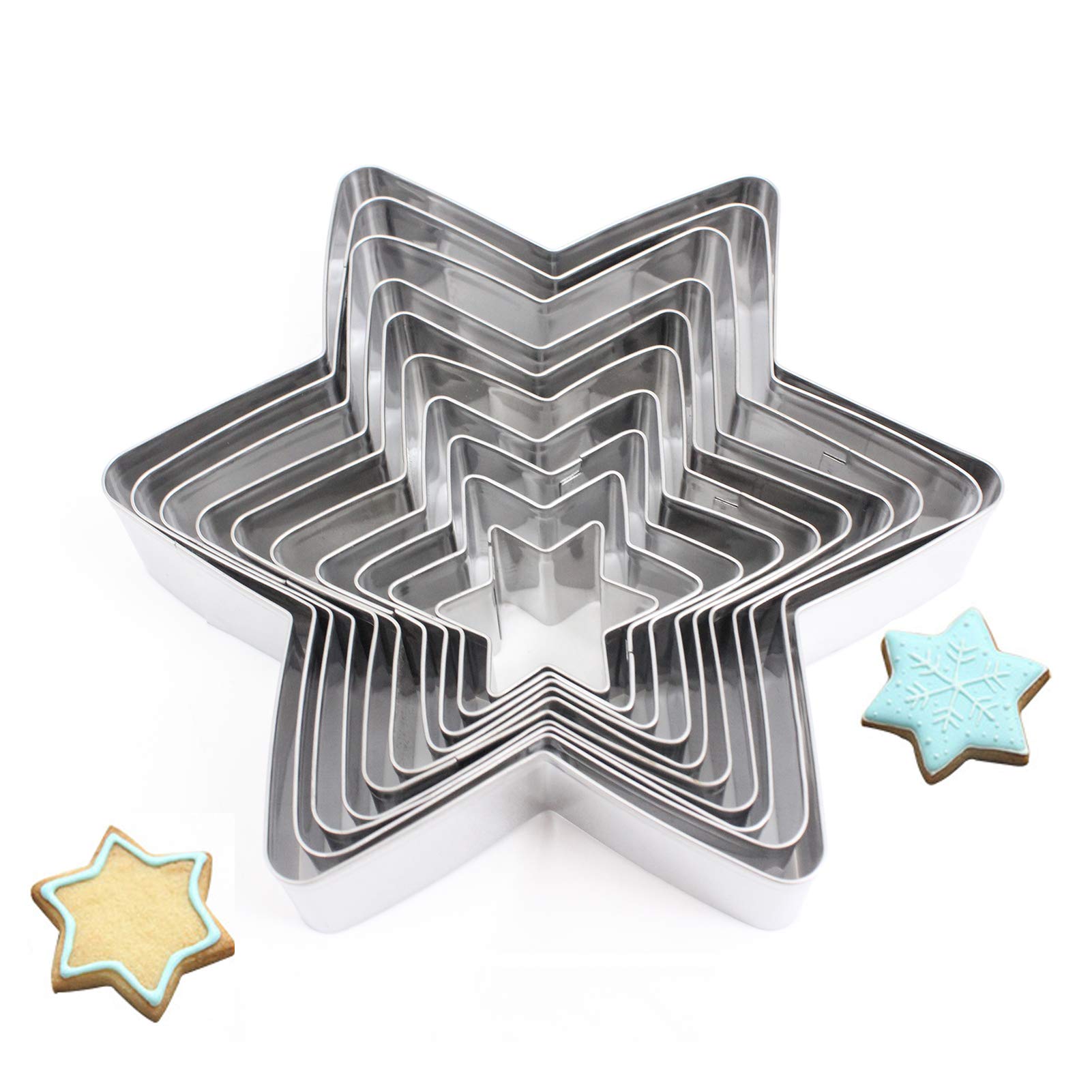Mziart Star Cookie Cutter Set, 10 Piece Assorted Sizes Star Cookie Molds, Stainless Steel Metal Six-pointed Star Shapes Biscuit Molds Fondant Cake Cutter