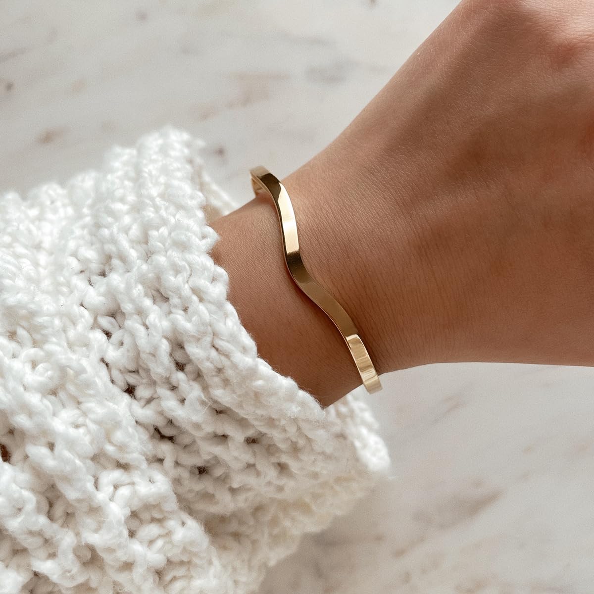 MVMT Women's Wave Cuff Gold Bracelet