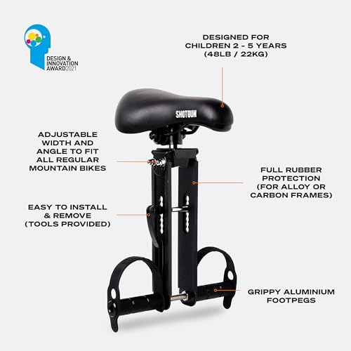 Kids Ride SHOTGUN - Original - MTB Bike Seat and Handlebar Combo - Front Mounted Child Bike Seat - Frame Mounted - Kids 2-5 Years. Original Design.