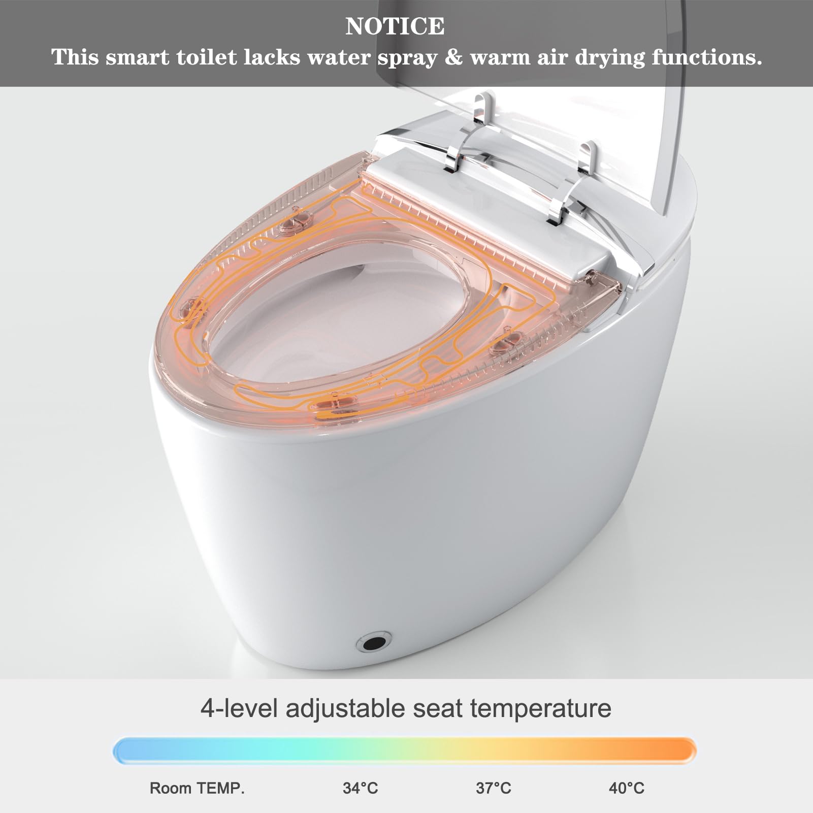 Smart Toilet with Off-seat Auto Flush, Foot Sensor Flush, Power Outage Flush, Mini Intelligent Smart Toilet with Heated Seat, LED Night Light, Side Button, Easy to Use.