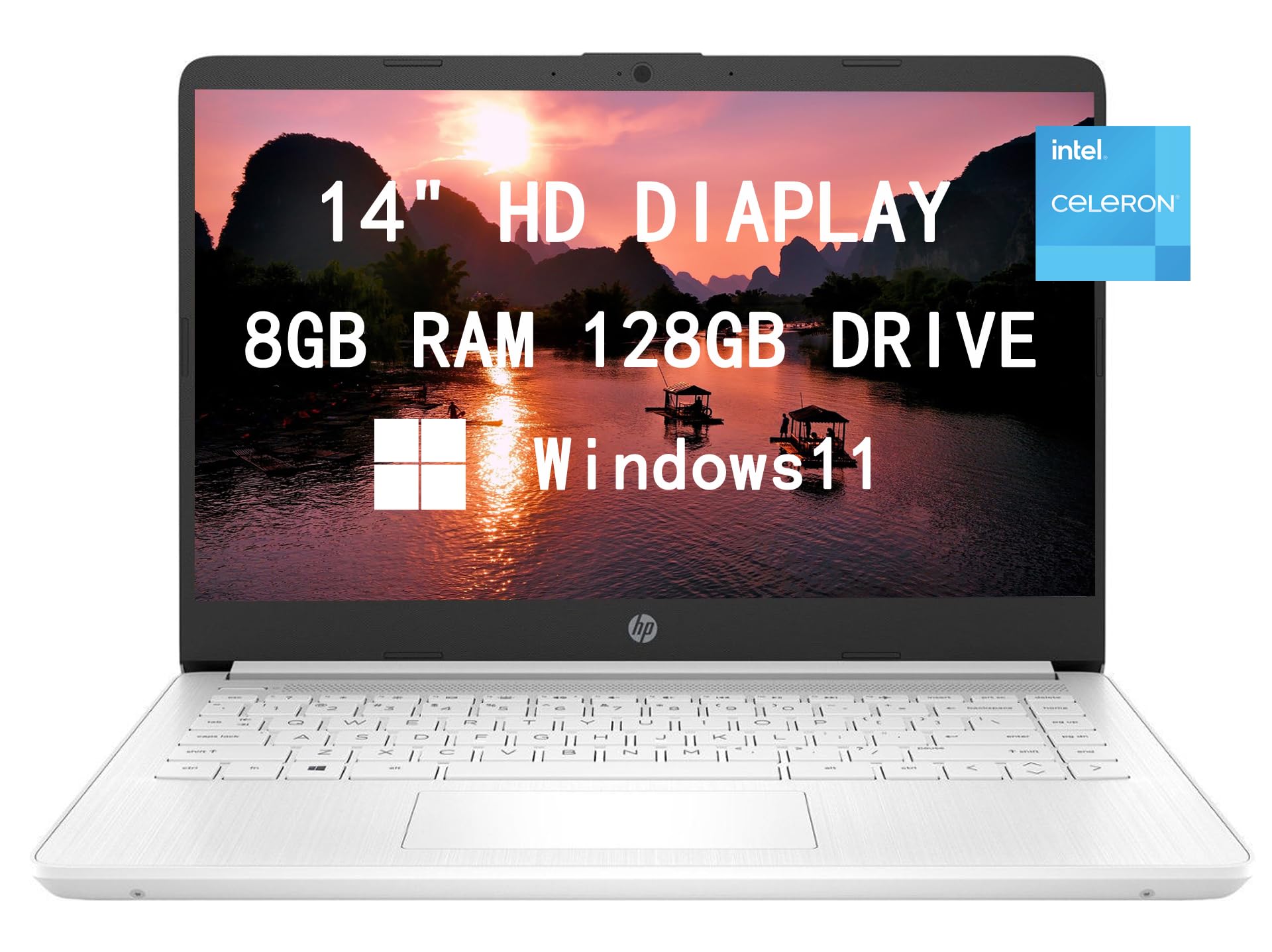 HP 2023 Newest Upgraded Laptops for Student & Business, 14'' HD Computer, Intel Celeron N4120 Quad-Core, 8GB RAM, 128GB(64GB SSD+64GB Card) Fast Charge, Windows 11, White (14-dq0052dx) (Renewed)