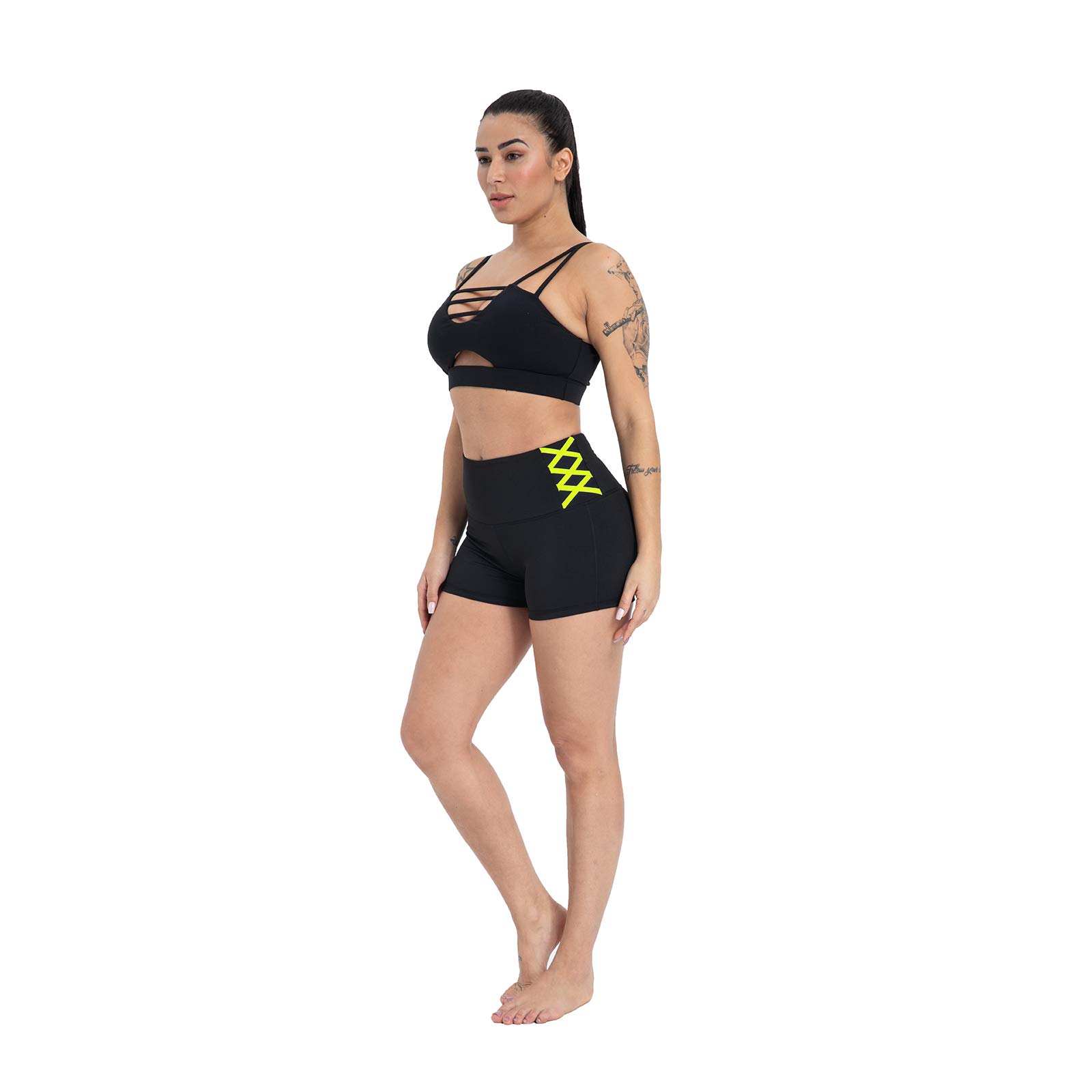 Kipro High Waist Biker Workout Yoga Shorts for Women Runing Compression Bottom Skinny Shorts Black/Fluorescent Green Medium