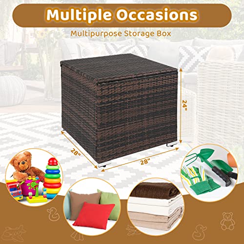 Outvita Outdoor Wicker Storage Box, 88Gal Square Patio Deck Storage Bin for Outside & Home Cushions, Towels, Toys, Gardening Tools