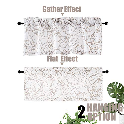 JUJOLY Grayish Valances Tree Branch Abstract Blackout Kitchen Valances for Windows Thermal Insulated Valances for Bedroom,Living Room 52"x18"+1.5" Header, Grayish Brown