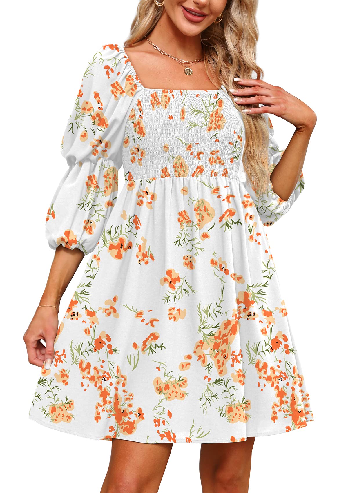 OFEEFAN Engagement Dresses for Photoshoot White Vacation Square Neck Off The Shoulder M