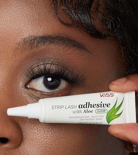 KISS Ever Ez Lashes, Lash Glue, EverEz Aloe Vera Strip Lash Adhesive, Clear, Includes Lash Adhesive, Long Lasting Wear, Can Be Used with Strip Lashes and Lash Clusters
