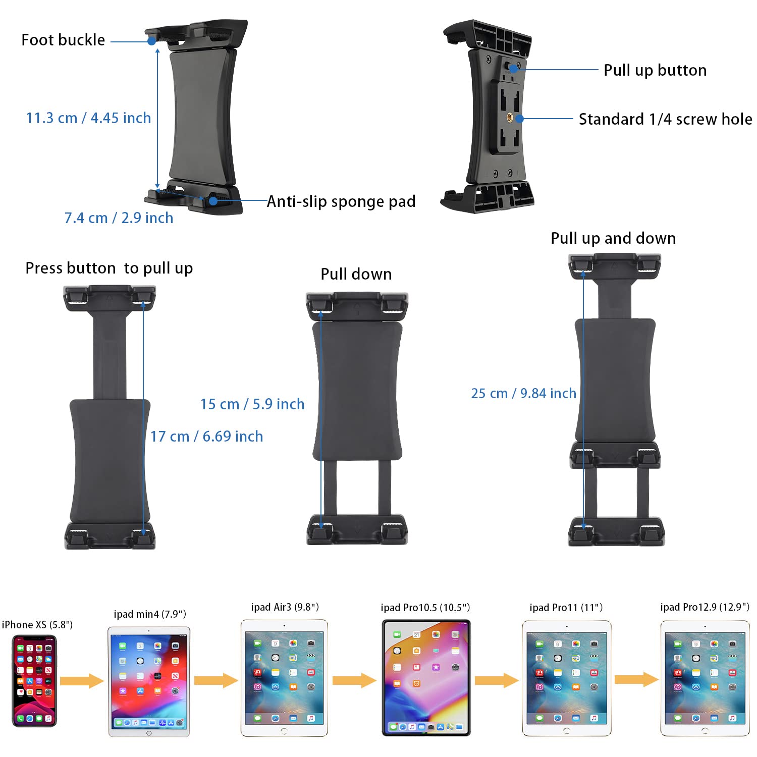 Mippko Tablet Holder for Microphone Stand and Mic Music Stand, 360° Swivel Tilt Aluminum Alloy Mount, Adjustable Clamp Fits 4.7~12.9" iPad/Nexus/LG G Pads/e-Reader/iPhone
