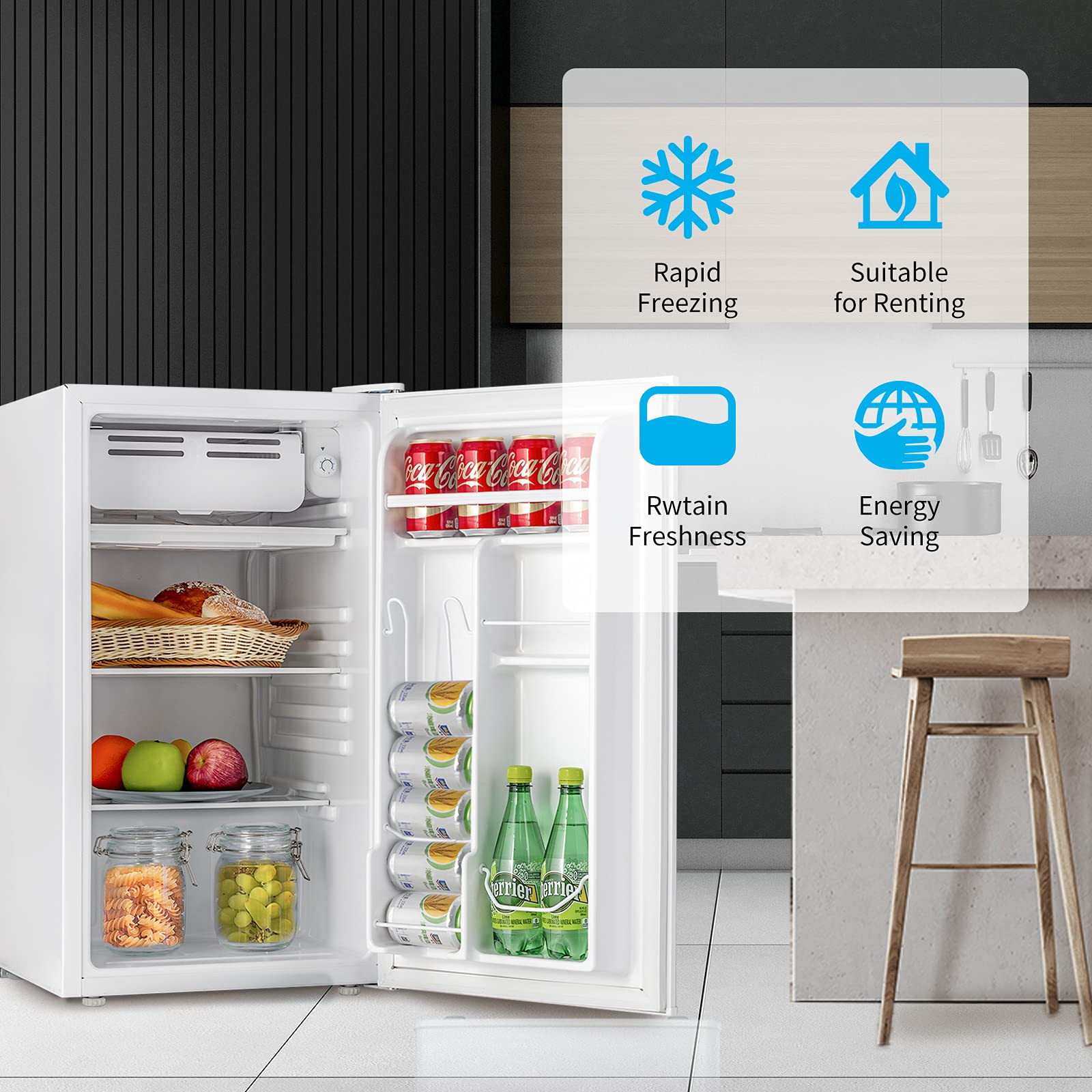 N A Mini Refrigerator Compact Refrigerator Small Drink Food Storage Machine for Dorm, Garage, Camper, Basement or Office, Single Door Mini Fridge, 3.2 Cu.Ft (White)