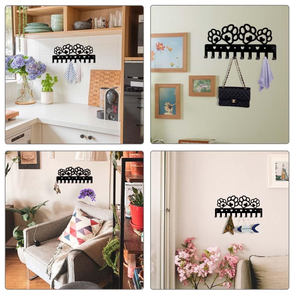 SUPERDANT Dog Paws Metal Key Holder Heart Shape Decorative 10 Hook Key Organizer Home Storage Hooks Wall Mounted Entryway Key Belt Umbrella Hooks Personalized Key Hanger for Wall