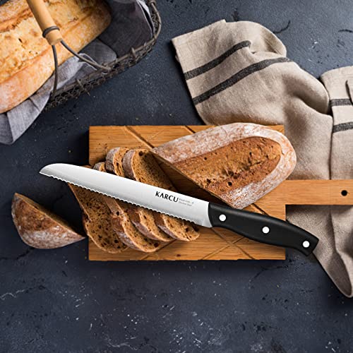 Knife Block Set, Karcu 13-Piece Kitchen Knife Block Set, High-Carbon Stainless Steel Blades with Pine Wood Knife Block