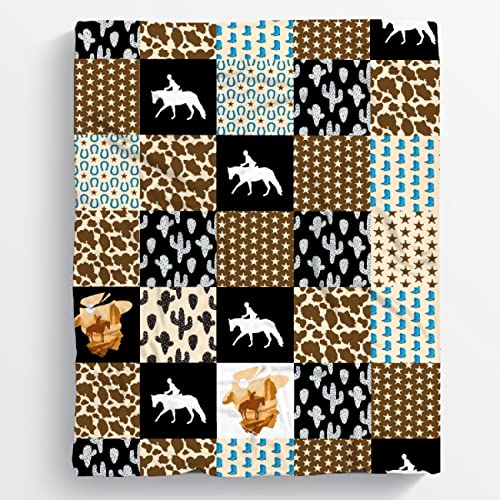 Retro Horse Baby Blanket Wild West Gifts for Boys Girls, Animal Western Decor Plush Soft Lightweight Flannel Fleece Wild West Swaddle Blanket for Newborn Horses Aztec Cow Receiving Blanket Crib