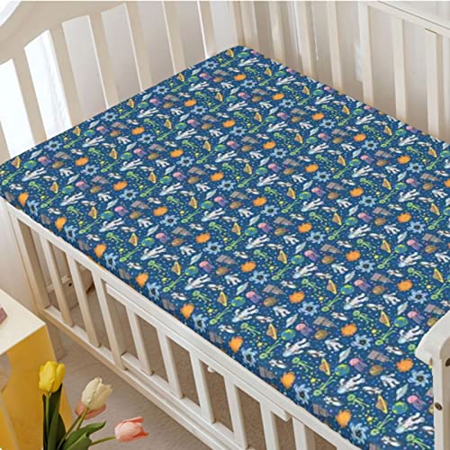 Space Themed Fitted Crib Sheet,Standard Crib Mattress Fitted Sheet Soft & Stretchy Fitted Crib Sheet-Great for Boy or Girl Room or Nursery,28β x52β,Multicolor